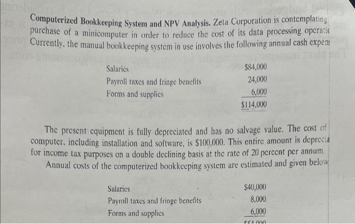 Solved annisbianon Computerized Bookkeeping System and NPV | Chegg.com