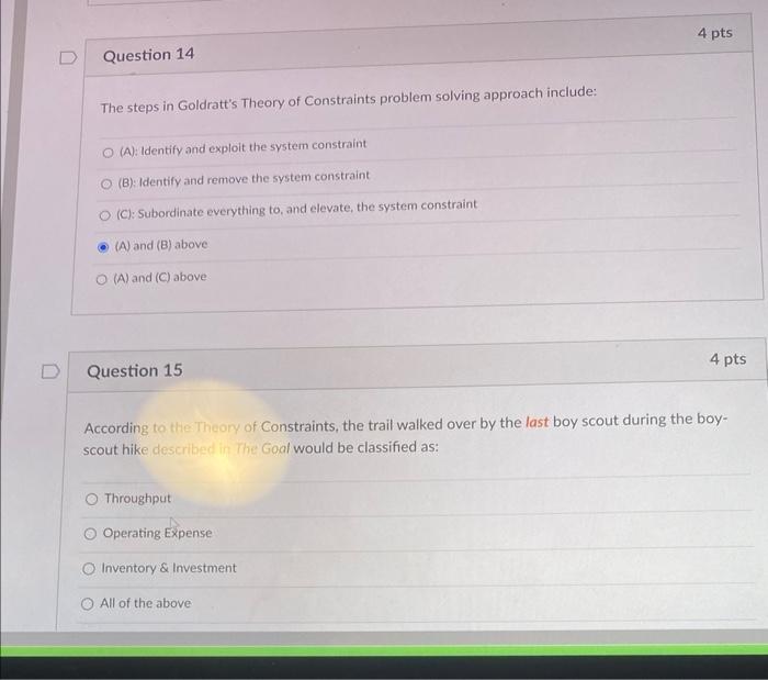 Solved The steps in Goldratt's Theory of Constraints problem | Chegg.com
