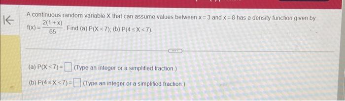 Solved A continuous random variable x that can assume values | Chegg.com
