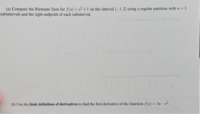 Solved (a) Compute the Riemann Sum for f(x)=x3+1 on the | Chegg.com