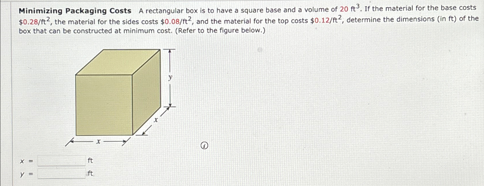 Solved Minimizing Packaging Costs A rectangular box is to | Chegg.com