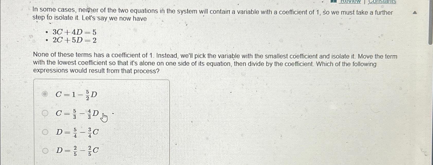 In some cases, neither of the two equations in the | Chegg.com