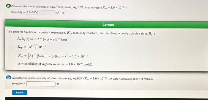 Solved (a) Calculate the molar solubility of silver | Chegg.com