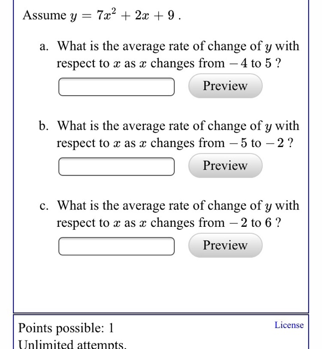 Solved Assume y = 7x2 + 2x + 9. a. What is the average rate | Chegg.com