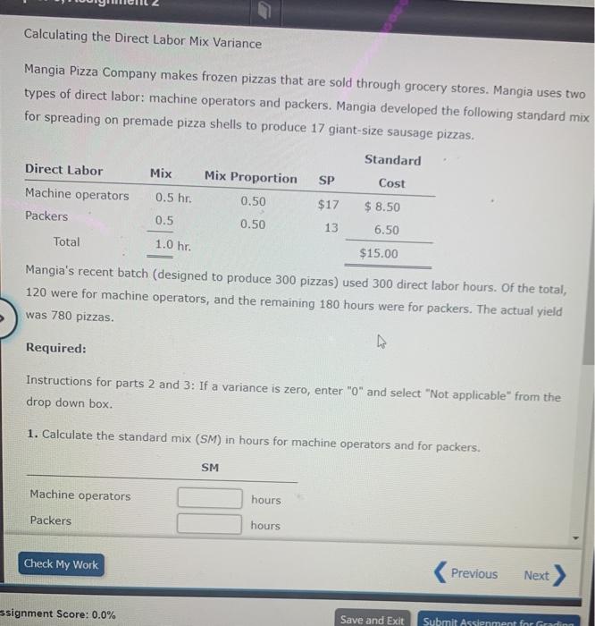 Solved Calculating the Direct Labor Mix Variance Mangia | Chegg.com