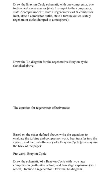 Solved Draw the Brayton Cycle schematic with one compressor, | Chegg.com