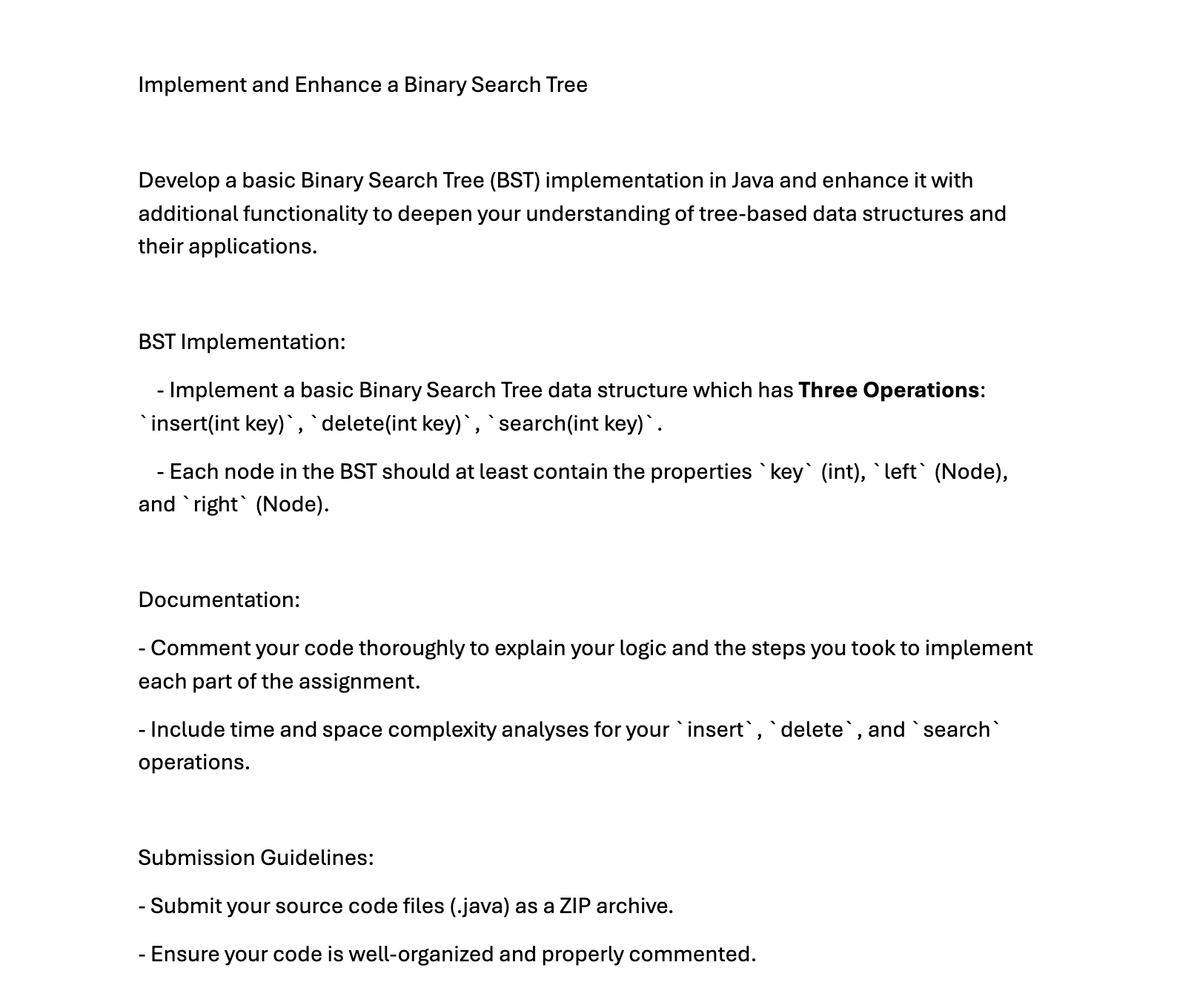 Solved Implement And Enhance A Binary Search Treedevelop A