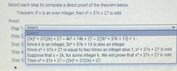 Solved Select each step to complete a direct proof of the | Chegg.com