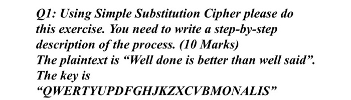 Solved Q1: Using Simple Substitution Cipher please do this | Chegg.com