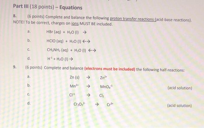 Solved Part III (18 points) - Equations 8. (6 points) | Chegg.com