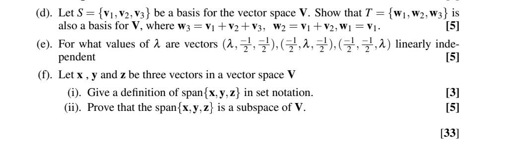 Solved D Let S {v1 V2 V3} Be A Basis For The Vector