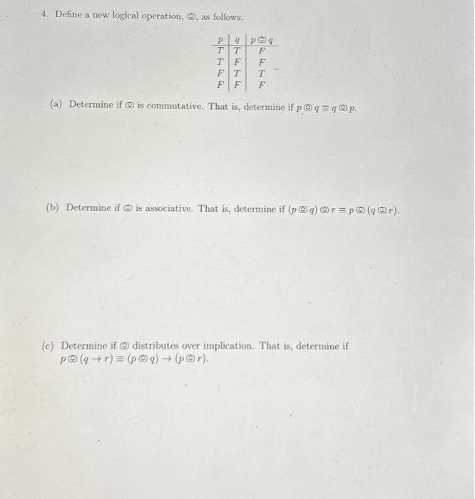 Solved 4. Define a new logical operation, (6), as follows. | Chegg.com
