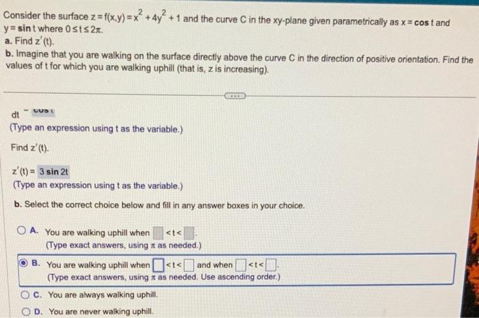 Solved Consider the surface z=f(x,y)=x2+4y2+1 and the curve | Chegg.com