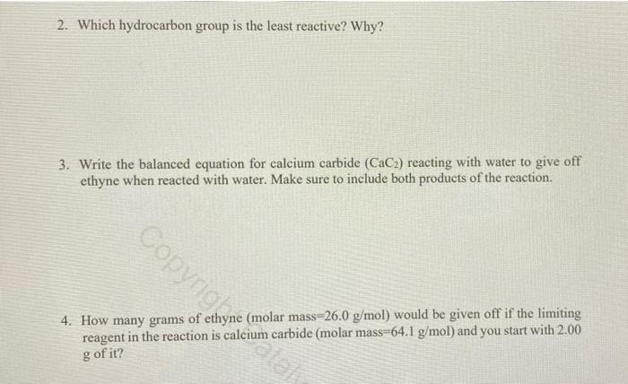 Solved 1. Are hydrocarbons soluble or insoluble in water? | Chegg.com
