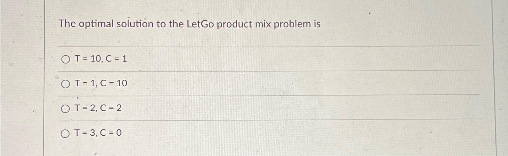Solved The optimal solution to the LetGo product mix problem | Chegg.com