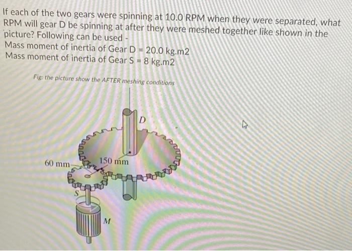 Solved If each of the two gears were spinning at 10.0 RPM | Chegg.com