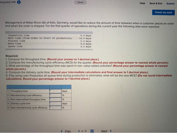 Solved Required HW Saved Help Save & Exit Submit Check my | Chegg.com