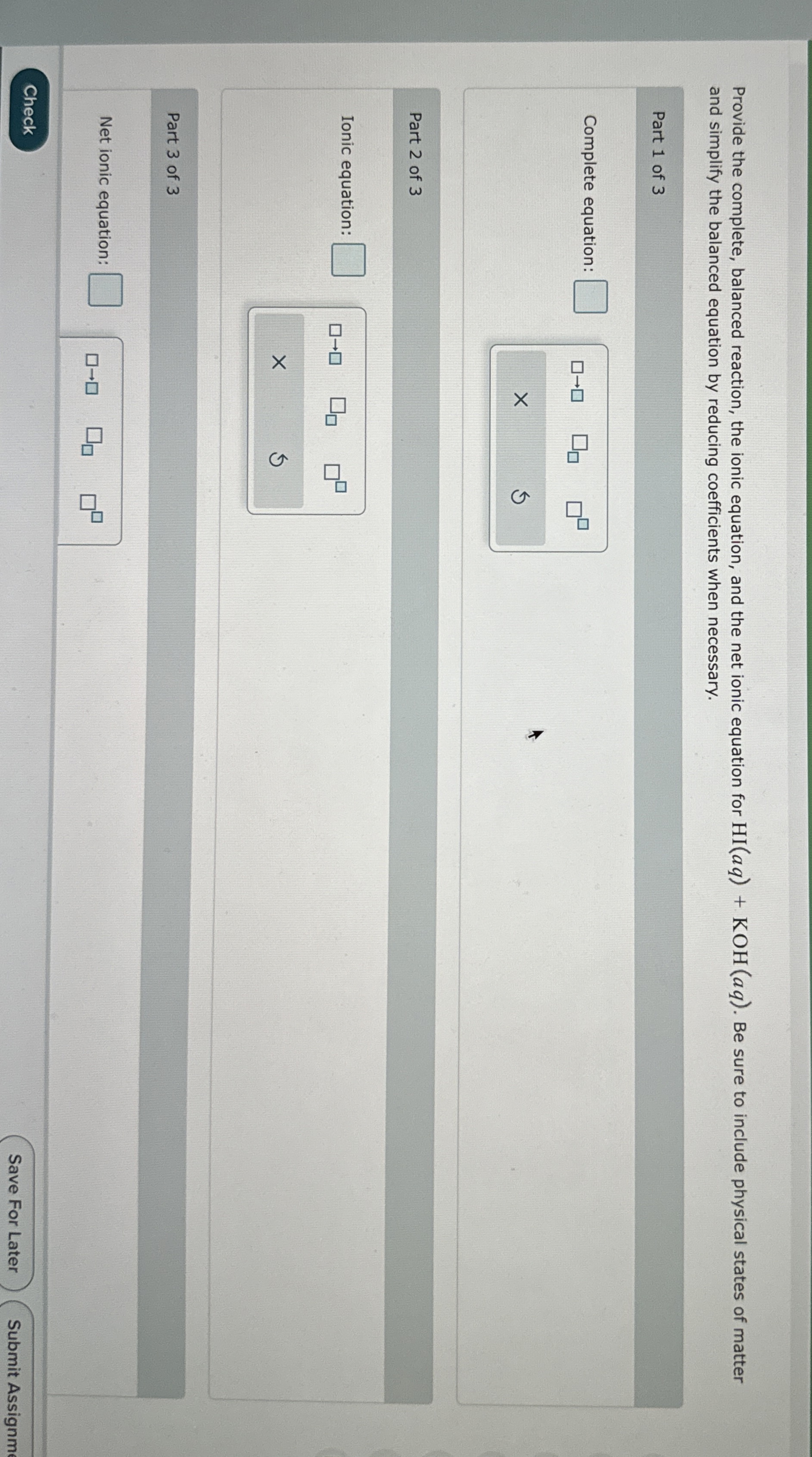 Solved Provide the complete, balanced reaction, the ionic | Chegg.com