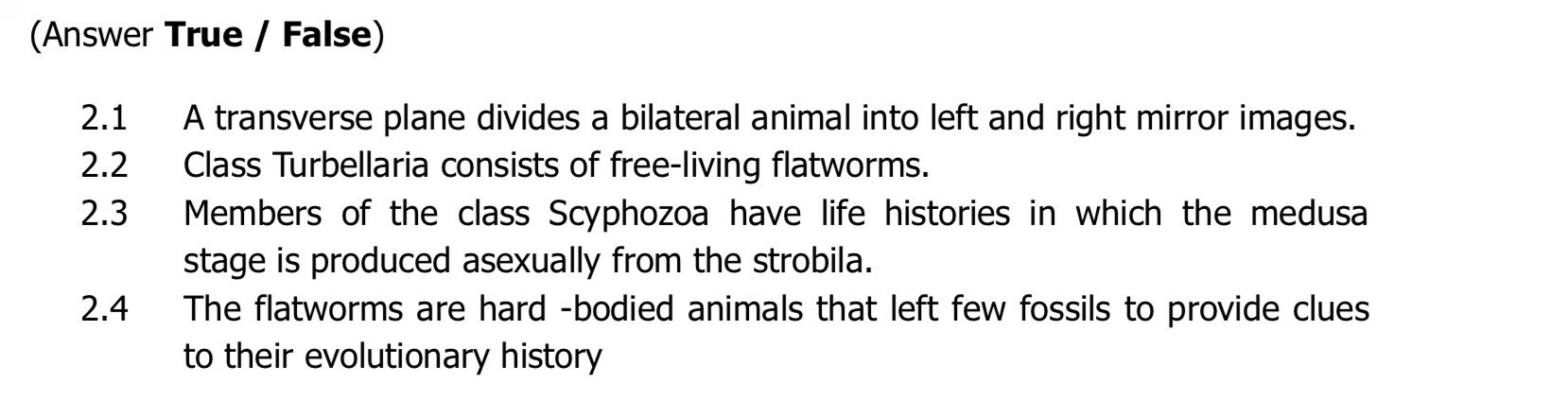 Solved by an EXPERT Answer True / ﻿False :2.1 ﻿A transverse plane ...