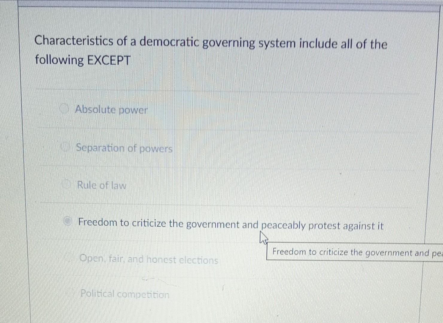 Characteristics of a democratic governing system | Chegg.com