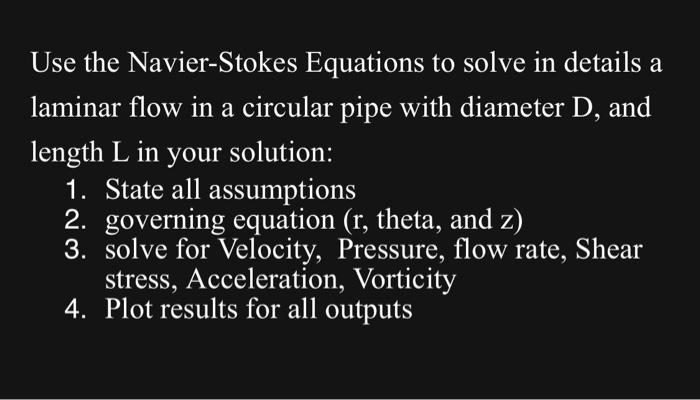 Solved Use the Navier-Stokes Equations to solve in details a | Chegg.com
