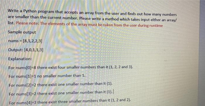 Solved Write a Python program that accepts an array from the | Chegg.com
