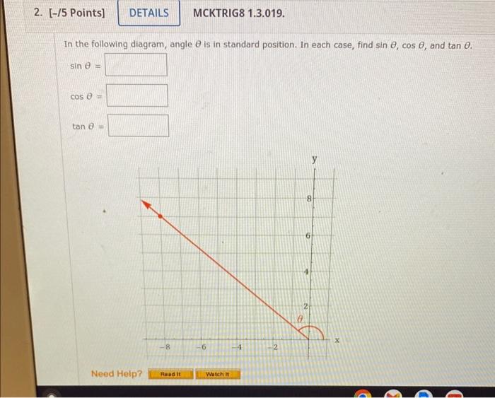 Solved In the following diagram, angle θ is in standard | Chegg.com
