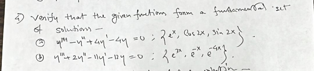 Solved Venify that the given functions form a fundamental | Chegg.com