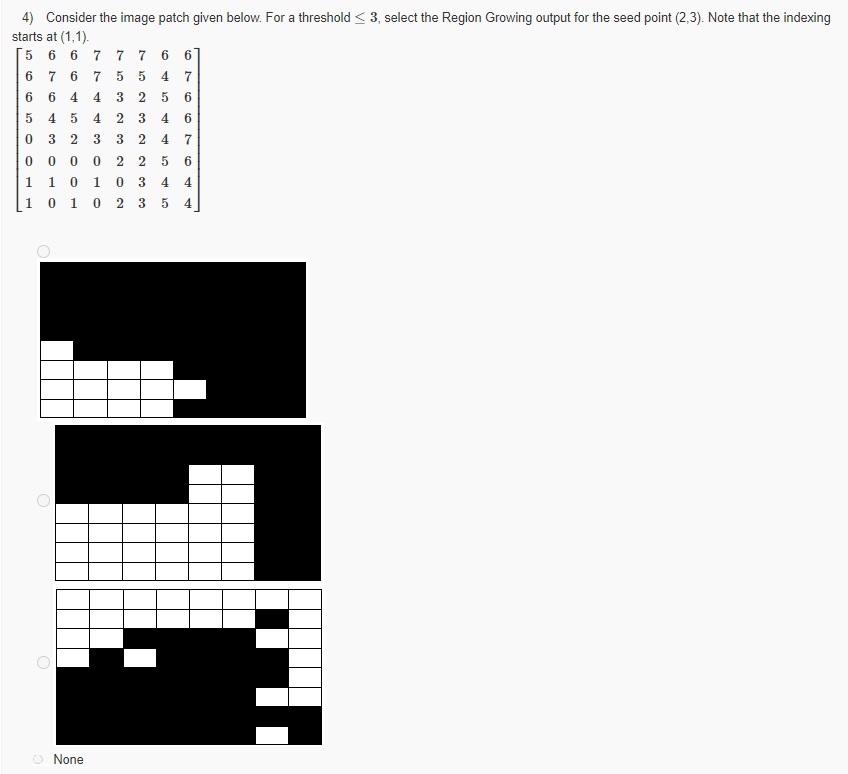 Solved Consider the image patch given below. For a threshold | Chegg.com