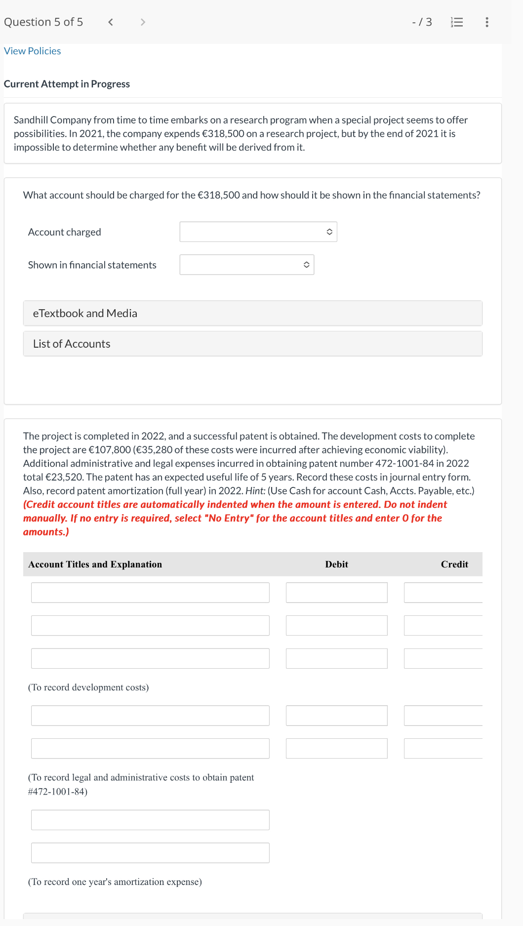 Solved Question 5 ﻿of 5-3View PoliciesCurrent Attempt in | Chegg.com