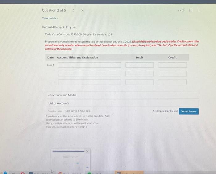 Solved Current Attempt in Progress Carla Vista Co, issues | Chegg.com