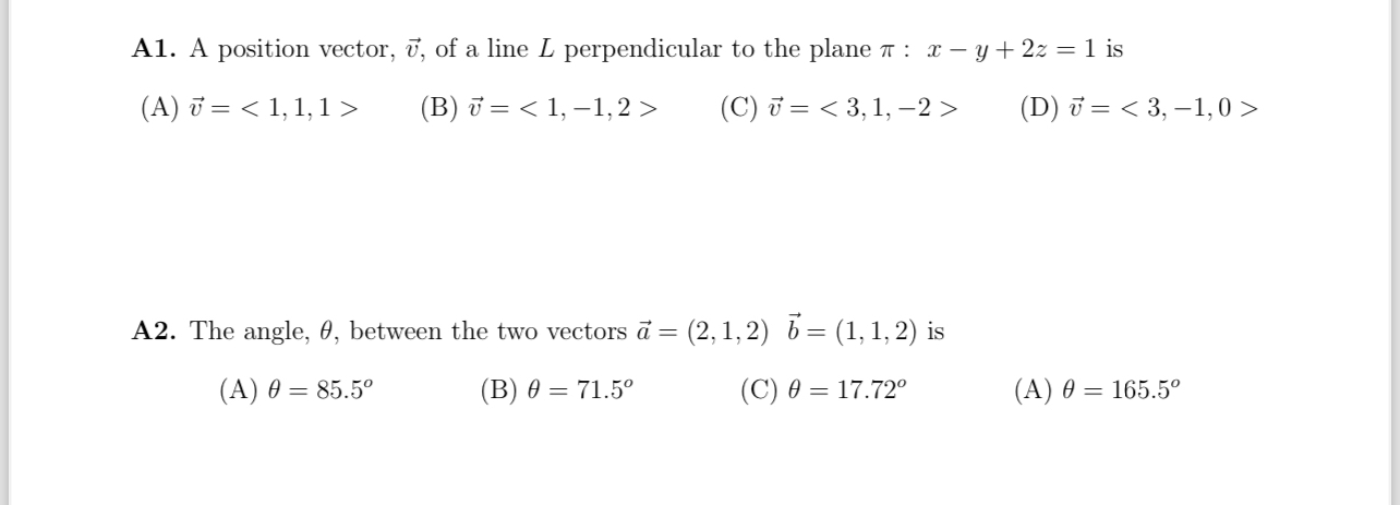Solved A1. ﻿A position vector, vec(v), ﻿of a line L | Chegg.com