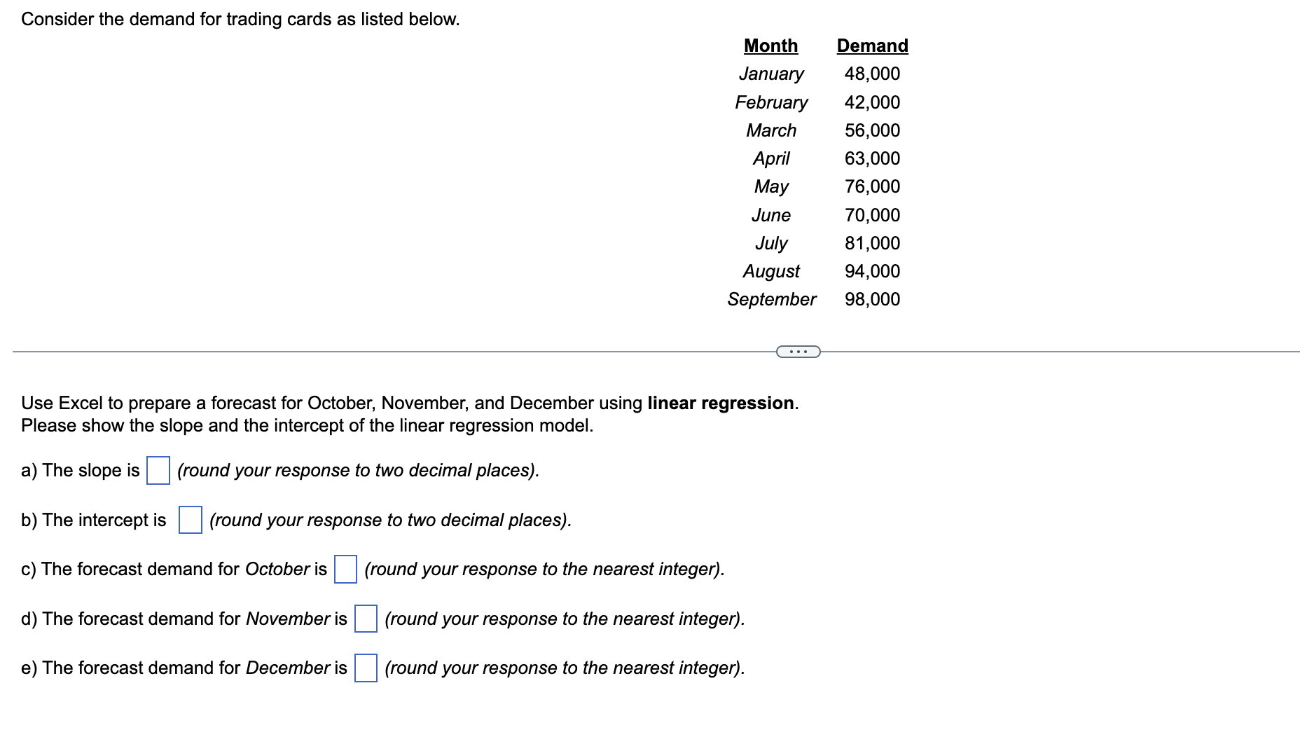 Solved Use Excel to prepare a forecast for October, | Chegg.com
