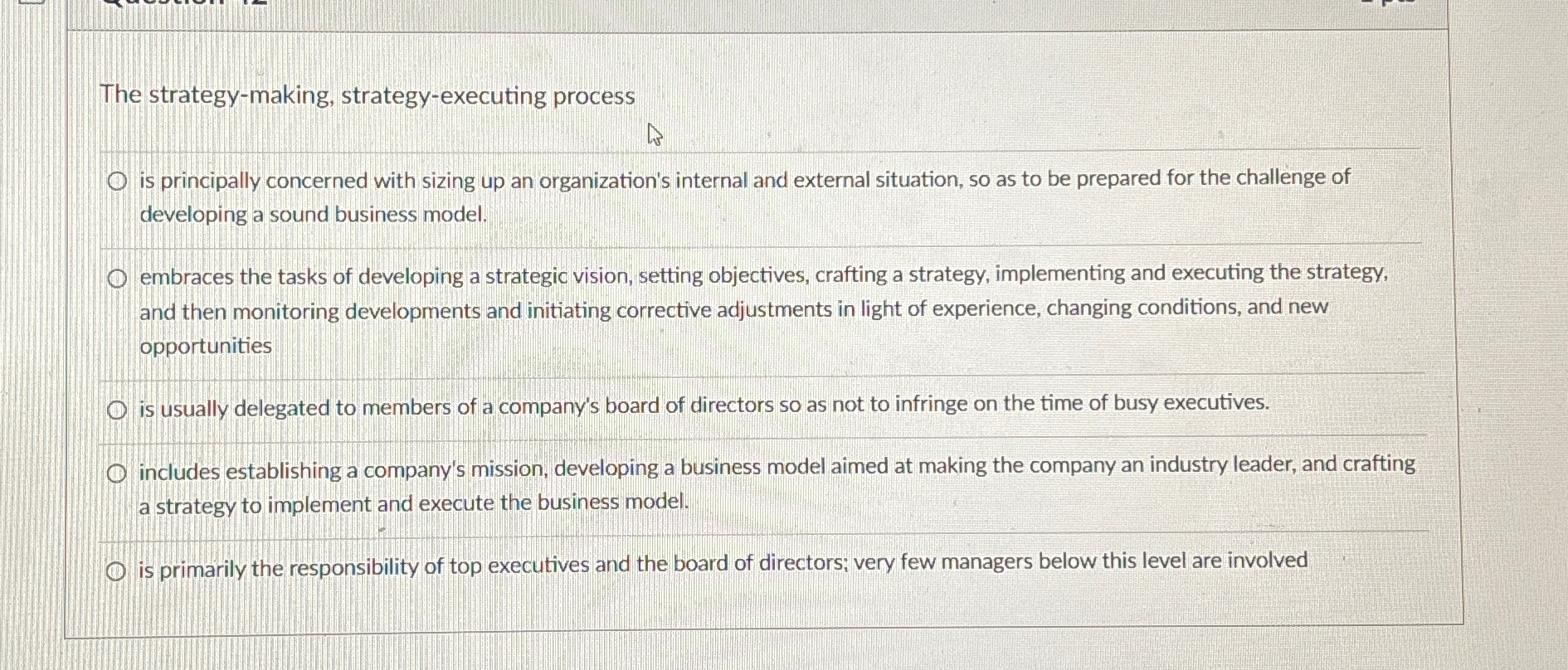 Solved The strategy-making, strategy-executing processis | Chegg.com