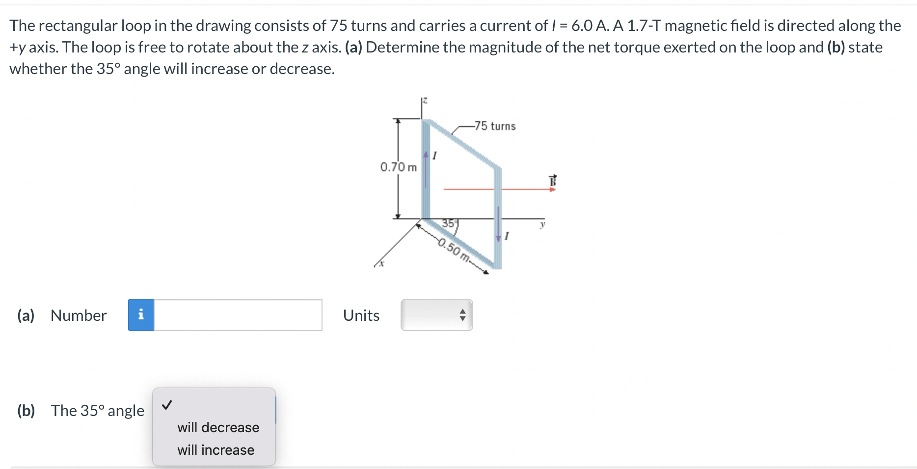 Solved The rectangular loop in the drawing consists of 75 | Chegg.com
