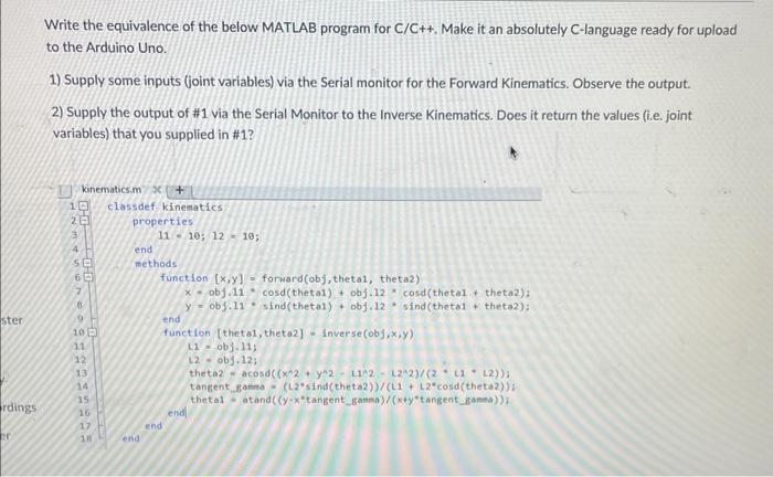 Solved Write the equivalence of the below MATLAB program for | Chegg.com