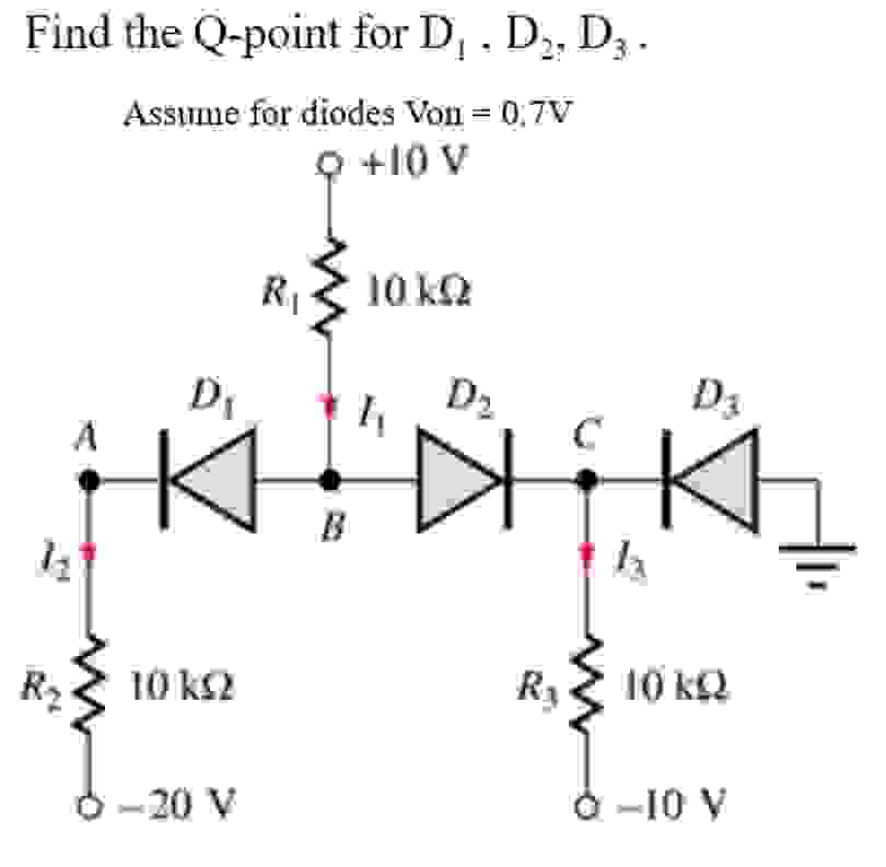 Solved Find the Q-point for D1,D2,D3.Assume for diodes | Chegg.com