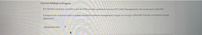 Solved Current Attempt in Progress For Oriole Compaery, | Chegg.com