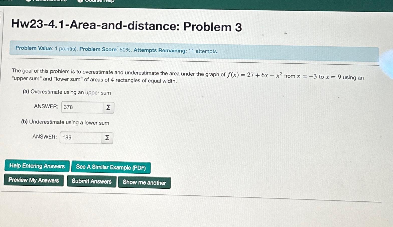 Hw23-4.1-Area-and-distance: Problem 3Problem Value: 1 | Chegg.com