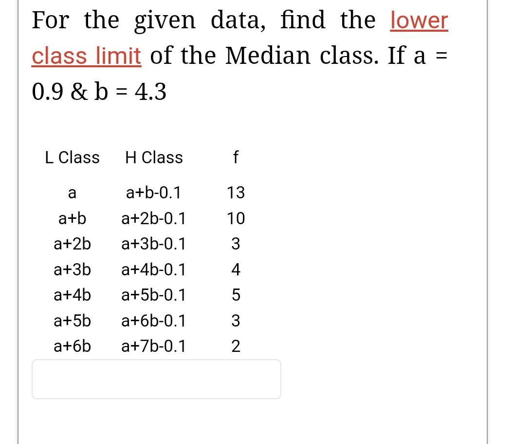 Solved For the given data, find the lower class limit of the | Chegg.com
