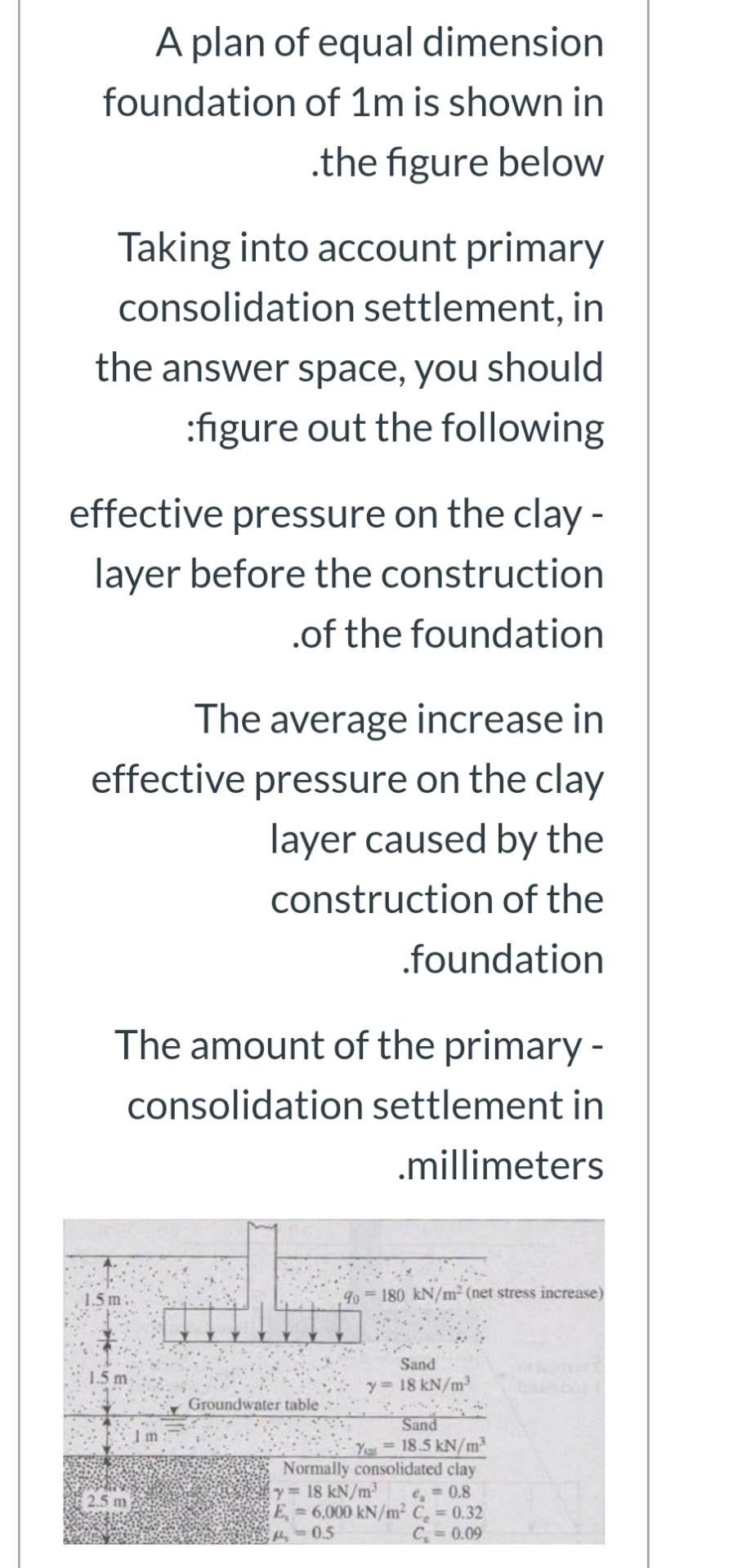 Solved A plan of equal dimension foundation of 1m is shown | Chegg.com