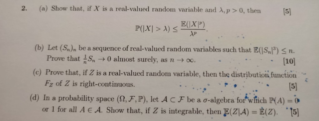 Solved 2. [5] (a) Show that, if X is a real-valued random | Chegg.com