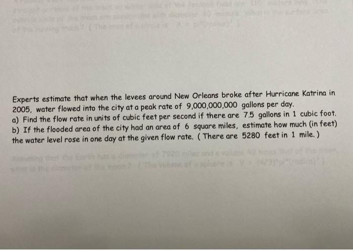 Solved Experts estimate that when the levees around New | Chegg.com
