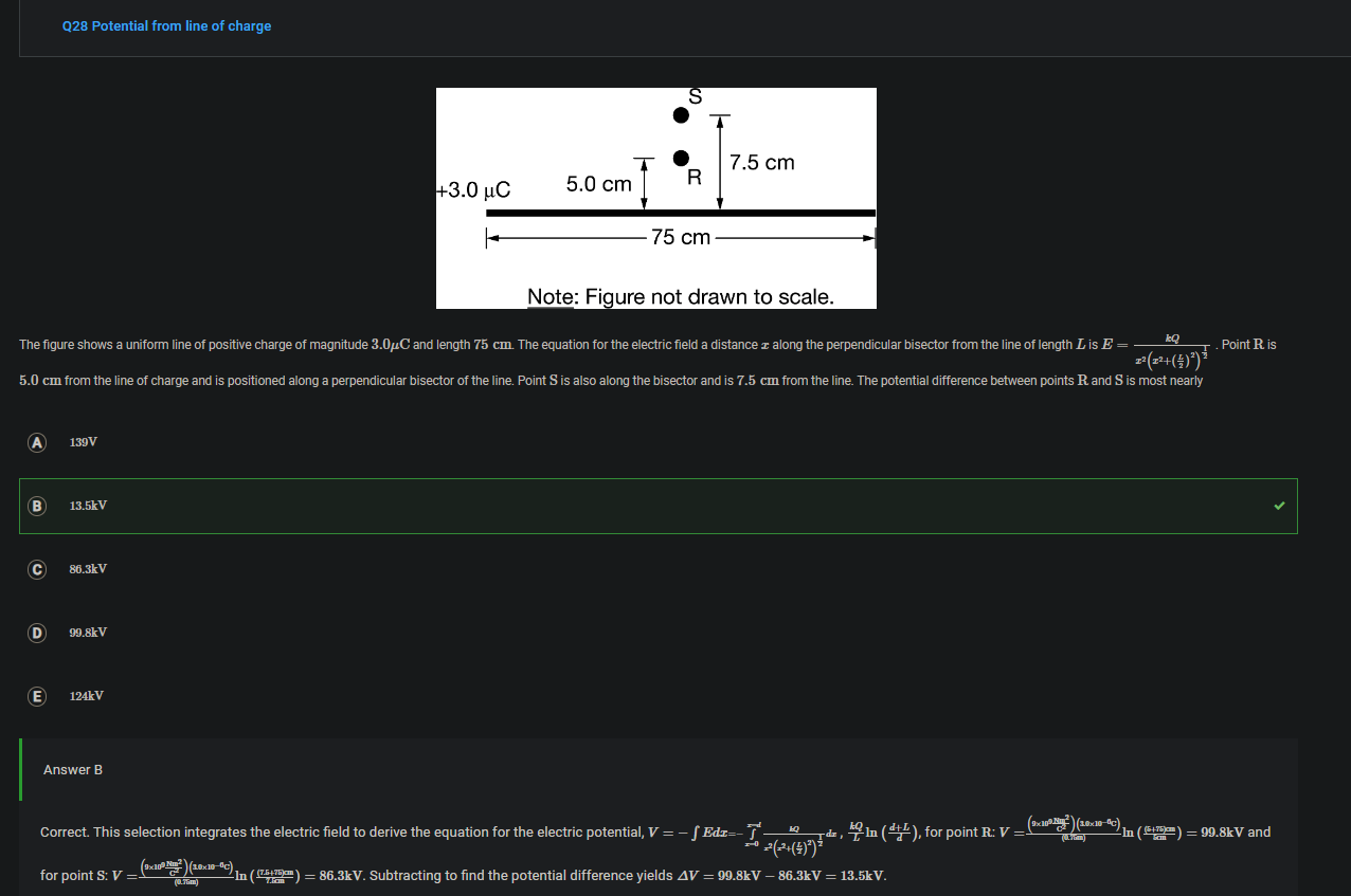 Solved Q28 ﻿Potential from line of | Chegg.com
