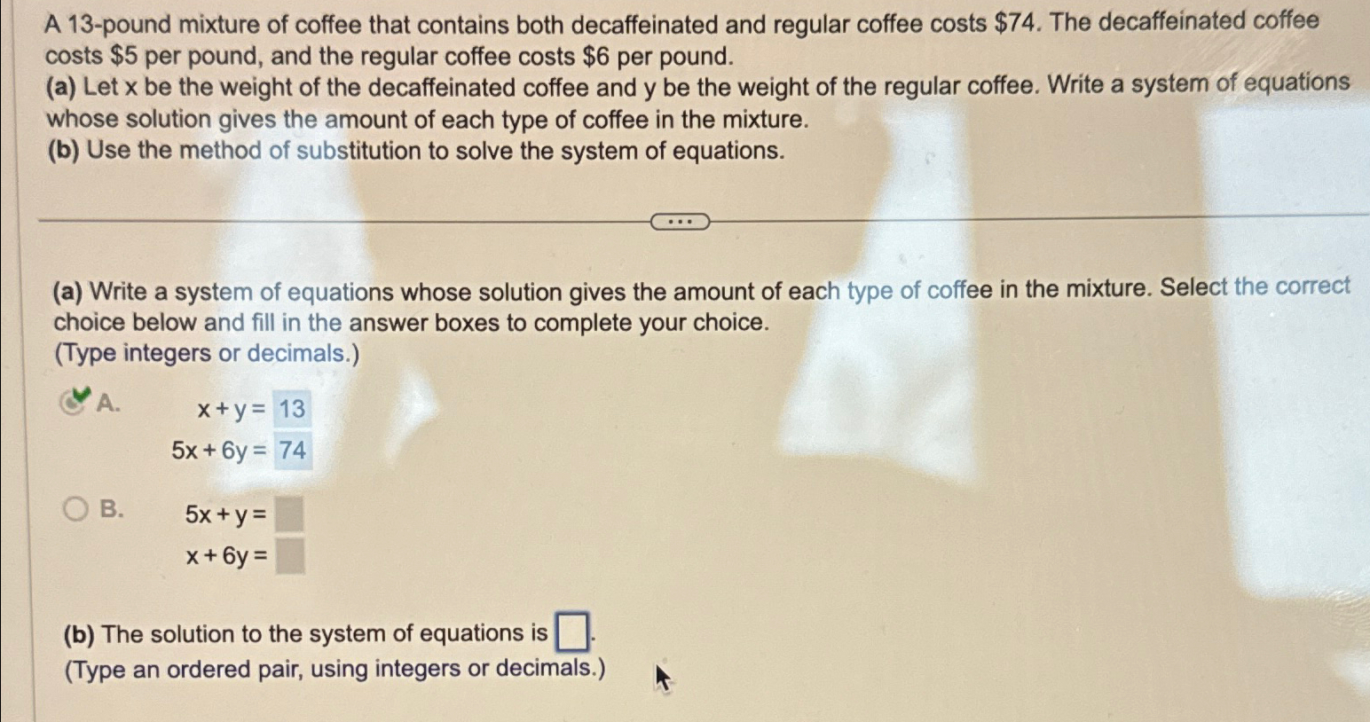 Solved A 13-pound mixture of coffee that contains both | Chegg.com