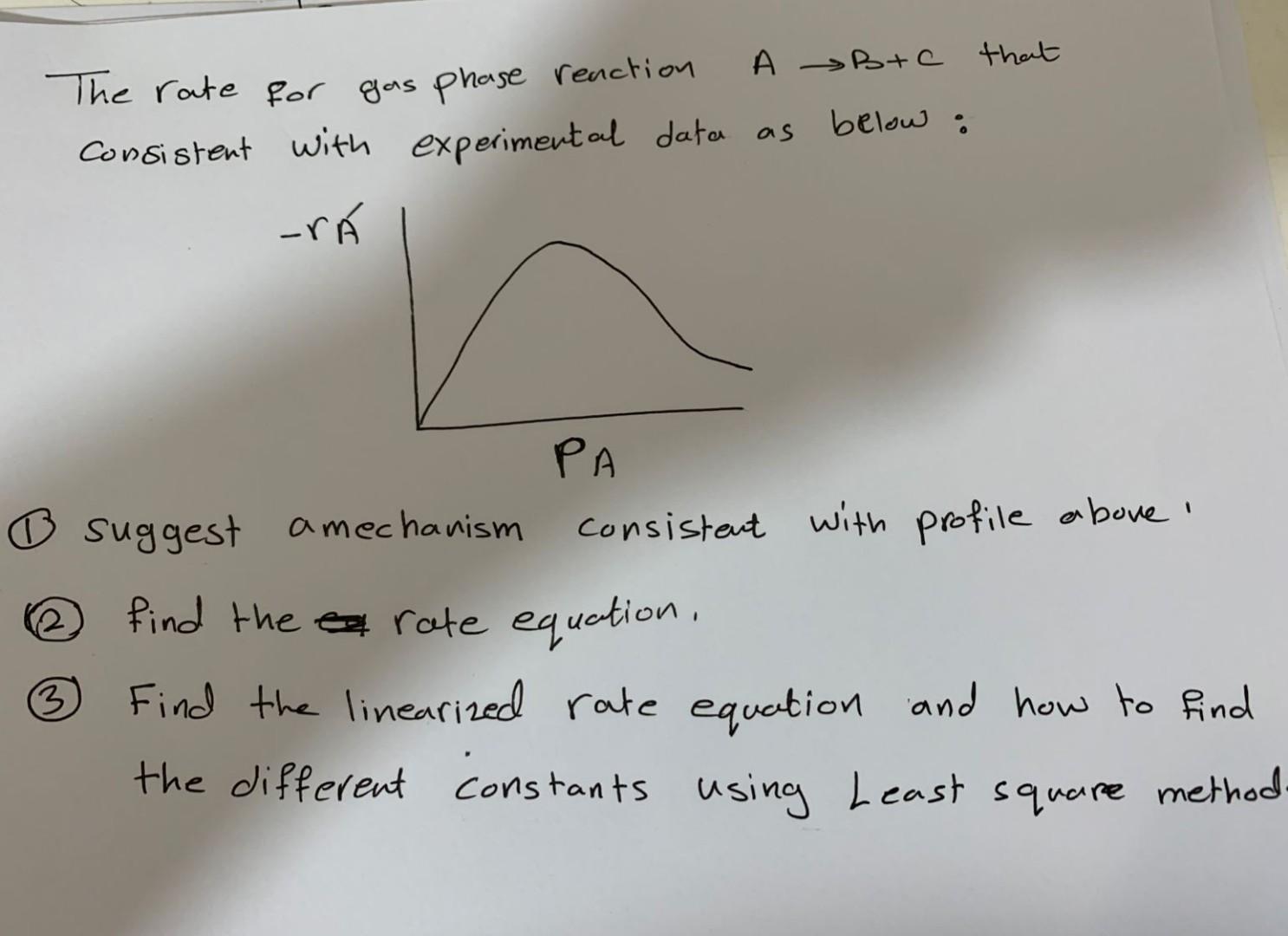 Solved The rate for gas phase renction A→B+C that Consistent | Chegg.com
