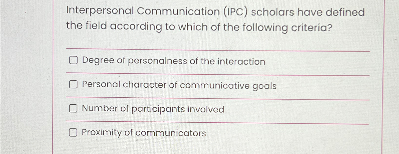 Solved Interpersonal Communication (IPC) ﻿scholars have | Chegg.com