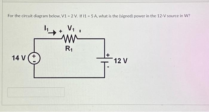 Solved For the circuit diagram below, V1 = 2 V. If I1 = 5 A, | Chegg.com
