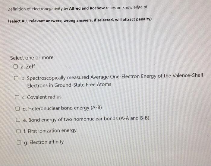 Solved Definition of electronegativity by Alfred and Rochow | Chegg.com
