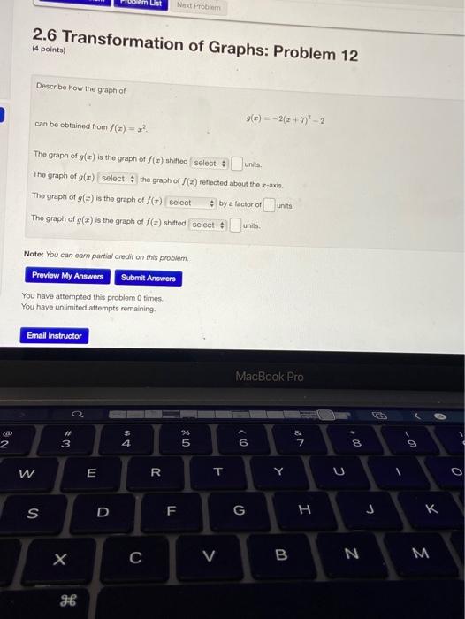 Solved am Ust Next Problem 2.6 Transformation of Graphs: | Chegg.com